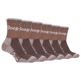JEEP 6 Paar Multipack Damen Baumwolle atmungsaktive gepolsterte Wandersocken | Gepolsterte Anti-Blister-Crew-Trekkingsocken f&uuml;r Damen Hellbraun / Creme