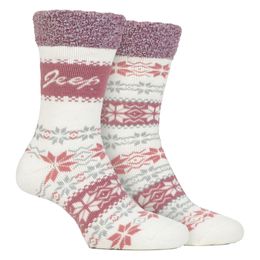 JEEP 2 Paar Damen Thermo-Muster-Fair-Isle Socken Warme Wintersocken