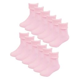 Baby Cotton Turn Over Top Socken | 6 Paar Pack | Socken Snob | Plain Funny Socken f&uuml;r Jungen und M&auml;dchen - Pink