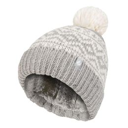 Heat Holders Gemusterte Damen-Turnover-Bommelm&uuml;tze | W&auml;rmehalter | Grober Zopfstrick mit Heatweaver-Fleece-Futter | Billingen Style - Hellgrau