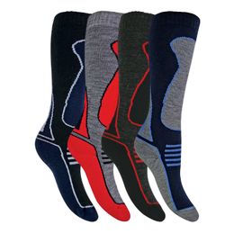 4 Paar Herren Damen Kinder Lange Kniestr&uuml;mpfe aus Wollmischung Ski Socken