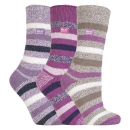 Heat Holders - 3er Pack Multipack Damen Isolierte Thermosocken f&uuml;r den Winter - Block Stripe