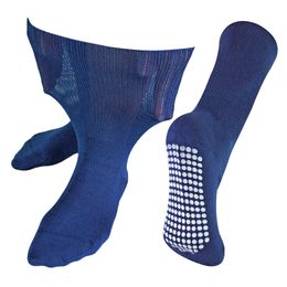 Extra breite &Ouml;demsocken mit rutschfesten Griffen | Dr.Socks | Herren & Damen | Bambus Pantoffelsocken mit Grippern f&uuml;r geschwollene Beine Kn&ouml;chel & F&uuml;&szlig;e - Navy
