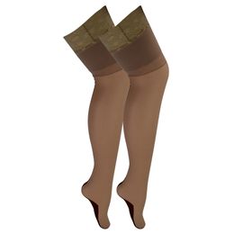 2 Paar Multipack Damen Nahtstr&uuml;mpfe mit Spitze | Sock Snob | Damen Str&uuml;mpfe - Nude / Schwarz