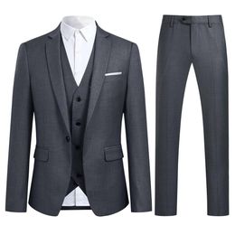 Allthemen 3-teiliger Slim Fit Ein-Knopf-Modeanzug in Dunkelgrau