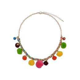 Steuer Modeschmuck Collierkette Metallcollier goldf. Mit bunten Textil-Pompoms