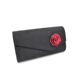Steuer Modeschmuck Abendtasche Satin-Optik schwarz mit roter Bl&uuml;te
