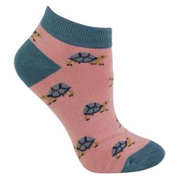 Damen Bambus Trainer Socken | Miss Sparrow | Atmungsaktive Low Cut Socken f&uuml;r Frauen - Schildkr&ouml;ten (Pink)