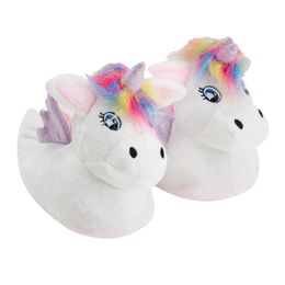 Kinder Einhorn Pl&uuml;sch Hausschuhe mit Regenbogen Haar | Geschenk f&uuml;r Sie - Wei&szlig;