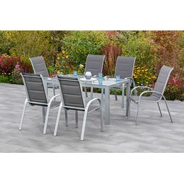 Garten-Essgruppe Merxx "Amalfi di lusso", grau, B:56,5cm H:104cm T:77cm, Aluminium, Polyester, Sitzm&ouml;bel-Sets, 6 Sessel mit Tisch