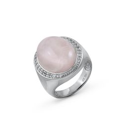 ZEEme Gemstones Ring Silber 925 rhodiniert mit echtem Rosaquarz und Zirkonia
