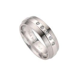 ZEEme Stainless Steel Ring Edelstahl glanz/matt mit wei&szlig;em Zirkonia
