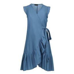 Schickes &auml;rmelloses Wickelkleid mit R&uuml;schensaum - Blau