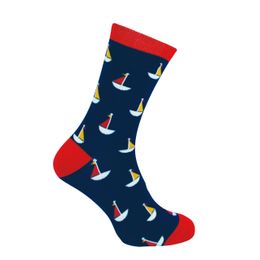 Herr Heron - Herren Bambus Socken | Neuheit Funky Socken | Gemusterte Argyle gestreifte Socken | Atmungsaktiv Weich | Geschenke f&uuml;r Ihn - Boote (Marine)