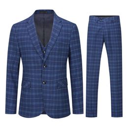 Allthemen 3-teiliger Slim Fit-Anzug f&uuml;r Herren im Vintage-Karomuster, Marineblau