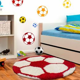 Kinderteppich Ayyildiz Teppiche "Fun 6001" Gr. 9, rot, H:30mm &Oslash;:100cm, Kunstfaser, Teppiche, Kinderteppich, robuster Kurzflor, Fussball, Kinderzimmer