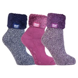 Womens Fluffy Slipper Bed Socks with Grips | Heat Holders | 3 Pair Multipack | Ladies Warm Fleece Lined Non Slip Socks | Winter Gifts for Her - Pack 2