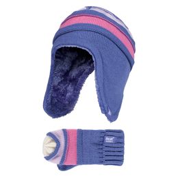 Heat Holders W&auml;rmehalter - Kinder M&auml;dchen Winter Warm Fleece gef&uuml;ttert Kabel gestrickt Thermal Beanie M&uuml;tze und F&auml;ustlinge mit Ohrenklappen - LS1P10