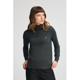 Rollkragenpullover dunkelgrau meliert aus Wollgemisch mit gesticktem Rigby Go-Logo