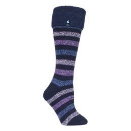 Heat Holders - Damen / Herren Extra lange gestreifte Gummistiefelsocken | Thermosocken mit B&uuml;ndchen - Navy Stripe