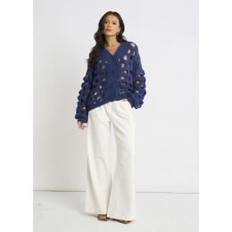 Marineblaue Strickjacke aus grobem Strick