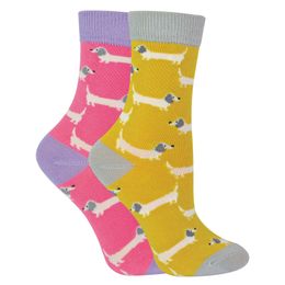 Miss Sparrow - 2er-Pack Socken f&uuml;r M&auml;dchen aus Bambus mit Tiermuster - Wursthunde
