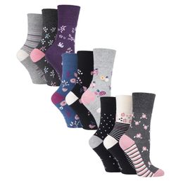 9 Paar Multipack Ladies Cotton Crew Non Elastic Socks | Gentle Grip | Womens Soft Top Striped Patterned Non Binding Socks - Floral 3