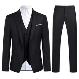 Allthemen 3-teiliger Slim Fit Ein-Knopf-Modeanzug in Schwarz