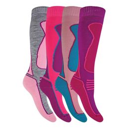 4 Paar Herren Damen Kinder Lange Kniestr&uuml;mpfe aus Wollmischung Ski Socken