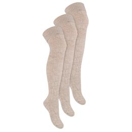 3 Paar Overknee-Wollsocken f&uuml;r Damen | Steven | Damen Extra lange Wollsocken Beige