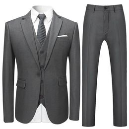 Allthemen Eleganter, formeller Hochzeitsanzug, Slim Fit, 3-teilig, grau
