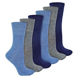 IOMI - 6 Pack Damen Diabetiker Bambus Socken | Extra breite nahtlose lockere nicht elastische Socken f&uuml;r Frauen - Blau