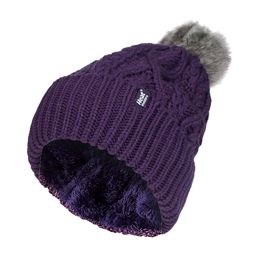 Heat Holders Ladies Ribbed Cuffed Pom Pom Bobble Beanie M&uuml;tze mit Fleece-Futter
