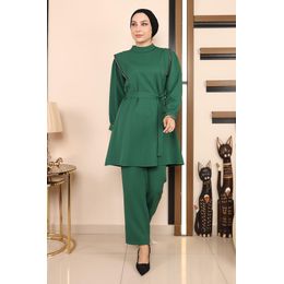 Stripe Detailed Anzug Smaragdgr&uuml;n