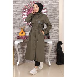 Text Detailed Kapuze Jacke Khaki