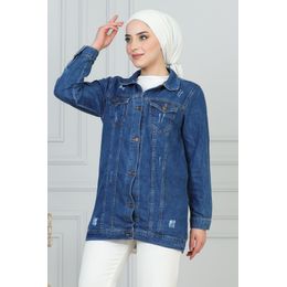 Laser Detailed Denim Jacke Blau