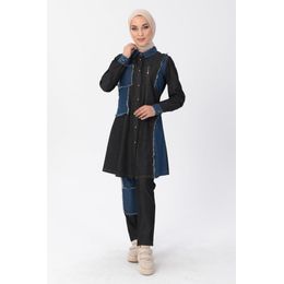 Rei&szlig;verschluss Detail Hijab Denim-Outfit Schwarz