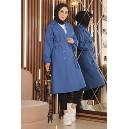 Knopf Detailed Trenchcoat Indigo