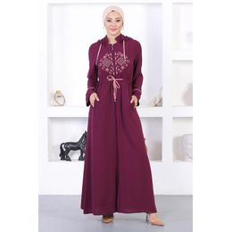 Bestickt Kapuze Abaya Pflaume