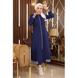 Mit Rei&szlig;verschluss Kapuze Abaya Indigo