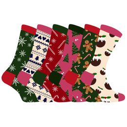 Damen Weihnachten Socken | Socken Snob | Damen bunte Neuheit Design Weihnachten Socken | Geschenk f&uuml;r Sie - 6 Pack