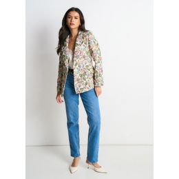 Beige Floral Jacquard Tailored Jacket