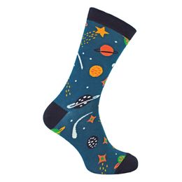 Mens Solar System Space Socken | Herr Heron | Neuheit Sterne Galaxie Planeten gemusterten Bambus-Socken - Raum (Navy)