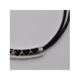 Steuer Modeschmuck Collierkette Textilkette, schwarz, mit silberfarbener Herzapplikation