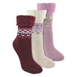 3er-Pack Damen Wollsocken im nordischen Design - Deep Fuchsia / Pink / Cream