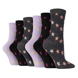 6 Paar Multipack Damen Herbst Socken | Wildfeet | Cute Novelty Design gestrickt Boot Socken - Sterne