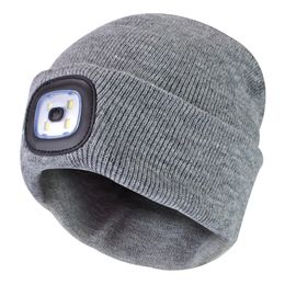 Damen Led Beanie Hut | Damen gestrickt wiederaufladbare Beanie | Winter Beanie mit Stirnlampe - Grau