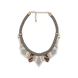Steuer Modeschmuck Collierkette Textilcollier gestreift, mit Metallelement goldfarben