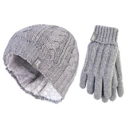 Heat Holders - Damen M&uuml;tze & Handschuhe Set f&uuml;r den Winter - Hellgrau