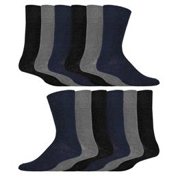 12 Paar Multipack Gentle Grip Top Diabetiker Socken | IOMI | Mid Calf Loose Top Non Elastic Cotton Socken mit Handlinked Seamless Toe - Schwarz / Navy / Grau